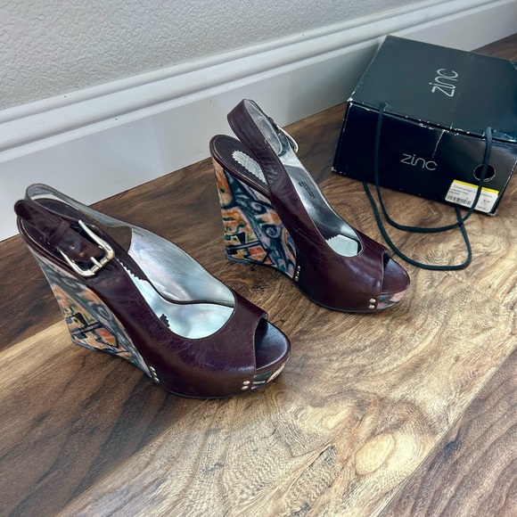 zinc | Shoes | Zinc Cassidy Too Brown Leather Wedge Sandals Sz 8 | Poshmark